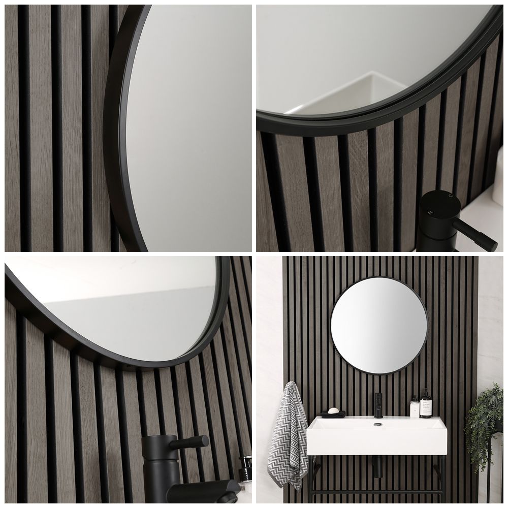 Runder Badspiegel mit Rahmen in Schwarz, wandmontiert, 600mm - Annalise