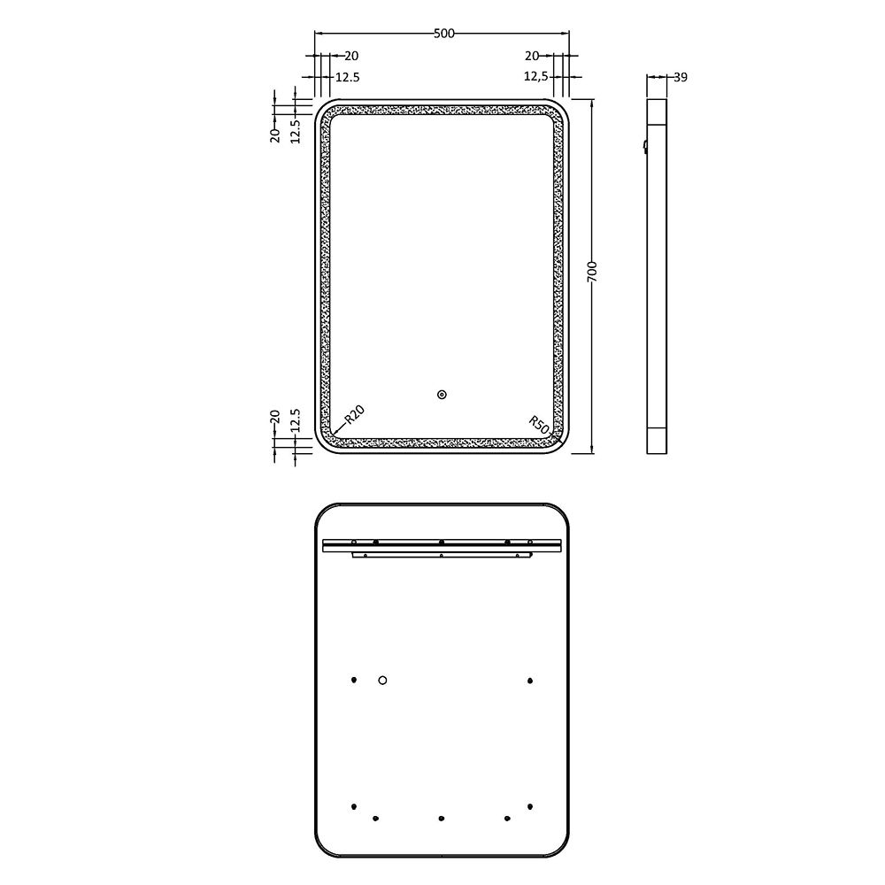 Beleuchteter 25W LED-Spiegel 500mm x 700mm mit einem Rahmen in Schwarz