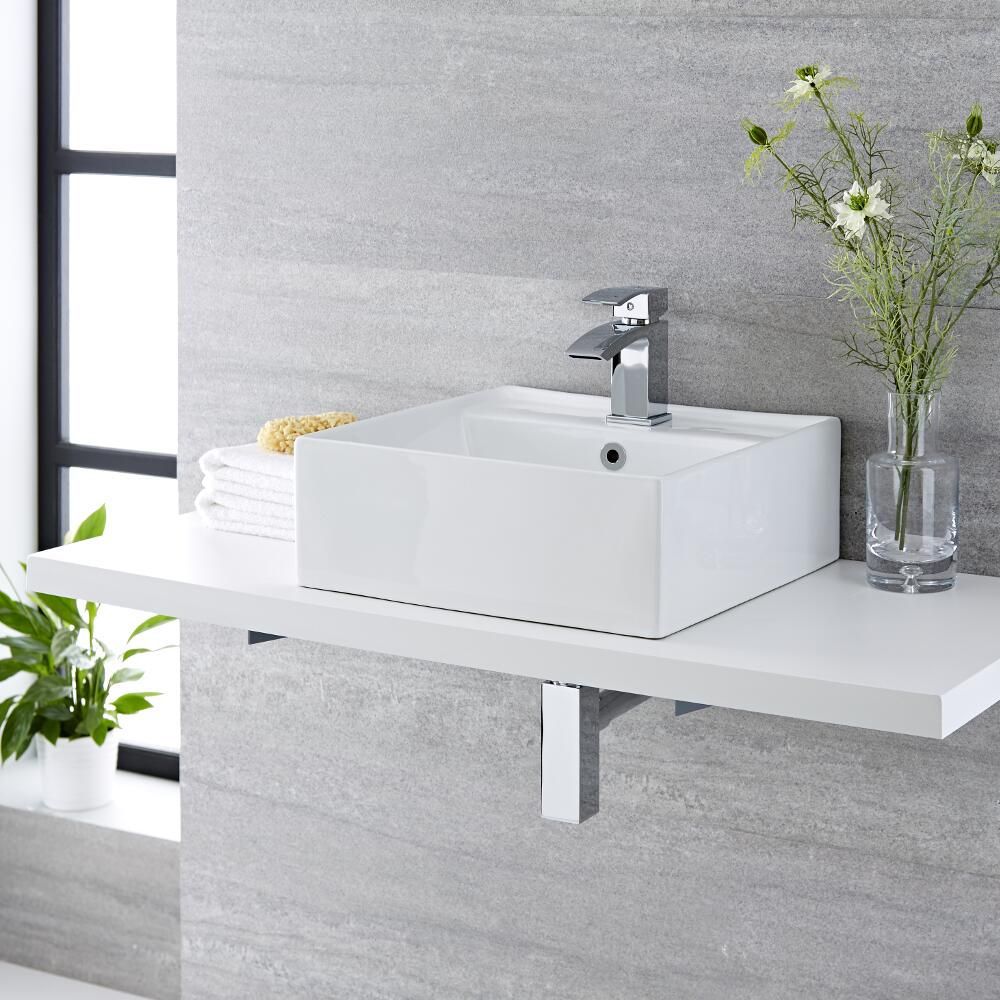 Modernes Aufsatzwaschbecken in Weiß – Größe und Überlauf-Finish wählbar ...